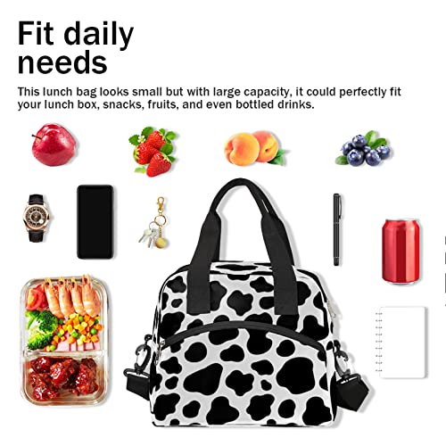 Insulated Lunch Bag Summer Animal Cow Leakproof Waterproof Reusable Meal Lunch Tote Holder Cooler Thermal Handbag with Adjustable Shoulder Strap for Women Men Adults Picnic Travel Hiking Work