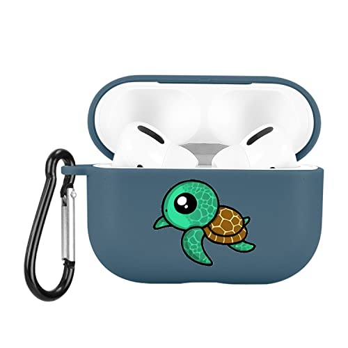 Turtle Case Compatible with Airpods Pro Blue Soft TPU, Supports Wireless Charging Shockproof Protective Cover for Airpods Pro