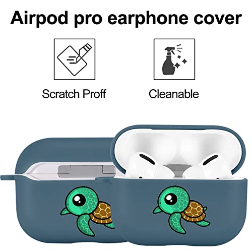 Turtle Case Compatible with Airpods Pro Blue Soft TPU, Supports Wireless Charging Shockproof Protective Cover for Airpods Pro