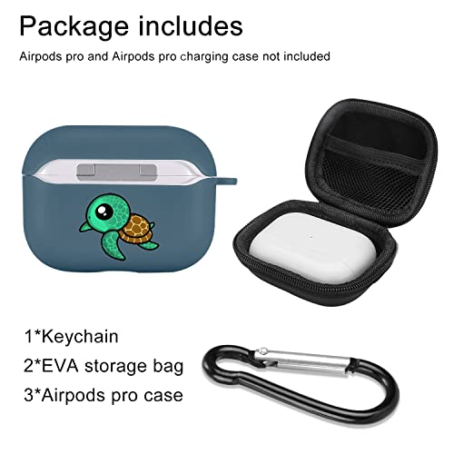 Turtle Case Compatible with Airpods Pro Blue Soft TPU, Supports Wireless Charging Shockproof Protective Cover for Airpods Pro