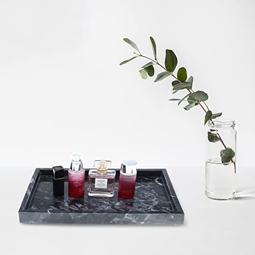 HighFree Marble Stone Decorative Tray, Black Perfume Marble Tray Cosmetics Tray, Handmade Real Marble Serving Tray for Bathroom, Kitchen, Dresser, Coffee Table