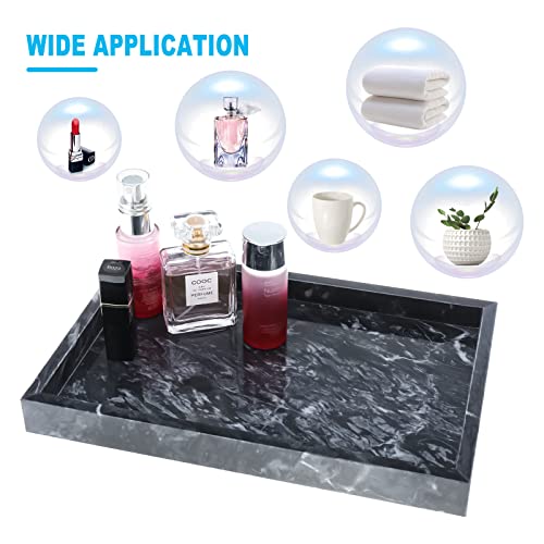 HighFree Marble Stone Decorative Tray, Black Perfume Marble Tray Cosmetics Tray, Handmade Real Marble Serving Tray for Bathroom, Kitchen, Dresser, Coffee Table