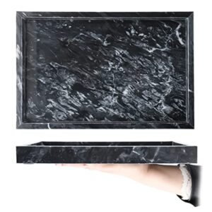 HighFree Marble Stone Decorative Tray, Black Perfume Marble Tray Cosmetics Tray, Handmade Real Marble Serving Tray for Bathroom, Kitchen, Dresser, Coffee Table