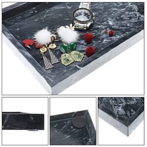 HighFree Marble Stone Decorative Tray, Black Perfume Marble Tray Cosmetics Tray, Handmade Real Marble Serving Tray for Bathroom, Kitchen, Dresser, Coffee Table