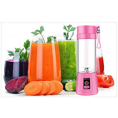 Portable Blender, Smoothie Juicer Cup, Mini Blender for Baby Food Mixing Machine with Updated 6 Blades, Secure Switch Electric Fruit Mixer USB Rechargeable Travel Handheld Fruit Juicer (Pink)