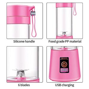 Portable Blender, Smoothie Juicer Cup, Mini Blender for Baby Food Mixing Machine with Updated 6 Blades, Secure Switch Electric Fruit Mixer USB Rechargeable Travel Handheld Fruit Juicer (Pink)