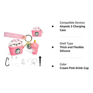 Cute Airpods 3rd Generation Case, 3D Cartoon Pink Drink Cup Cover for Airpod 3 Case, 7in1 Accessories Kawaii Pendant with Anti-Lost Keychain Airpod 3rd Generation Case for Girl Women -SUIHUOJI