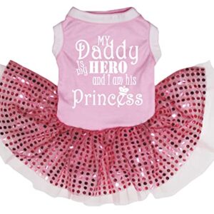 Petitebella My Daddy is My Hero and I Am His Princess Puppy Dog Dress (Pink/Pink Sequins, Medium)