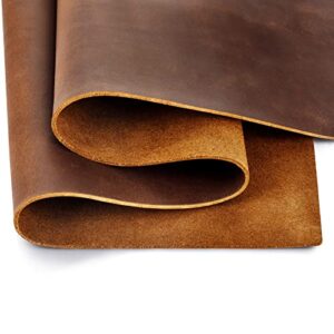 tooling leather square 1.8-2.0mm thick genuine top full grain oil tan crazy horse cowhide leather sheets for crafts tooling sewing wallet earring hobby (brown, 8"x12")