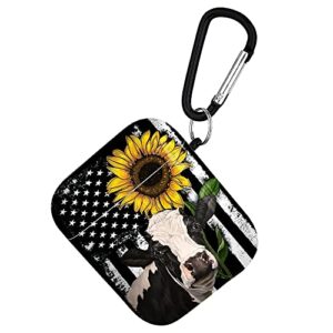 Flag Sunflower Cow Airpods Case Compatiable with Airpods 1 & 2 - Airpods Cover with Key Chain, Full Protective Durable Shockproof Personalize Wireless Headphone Case