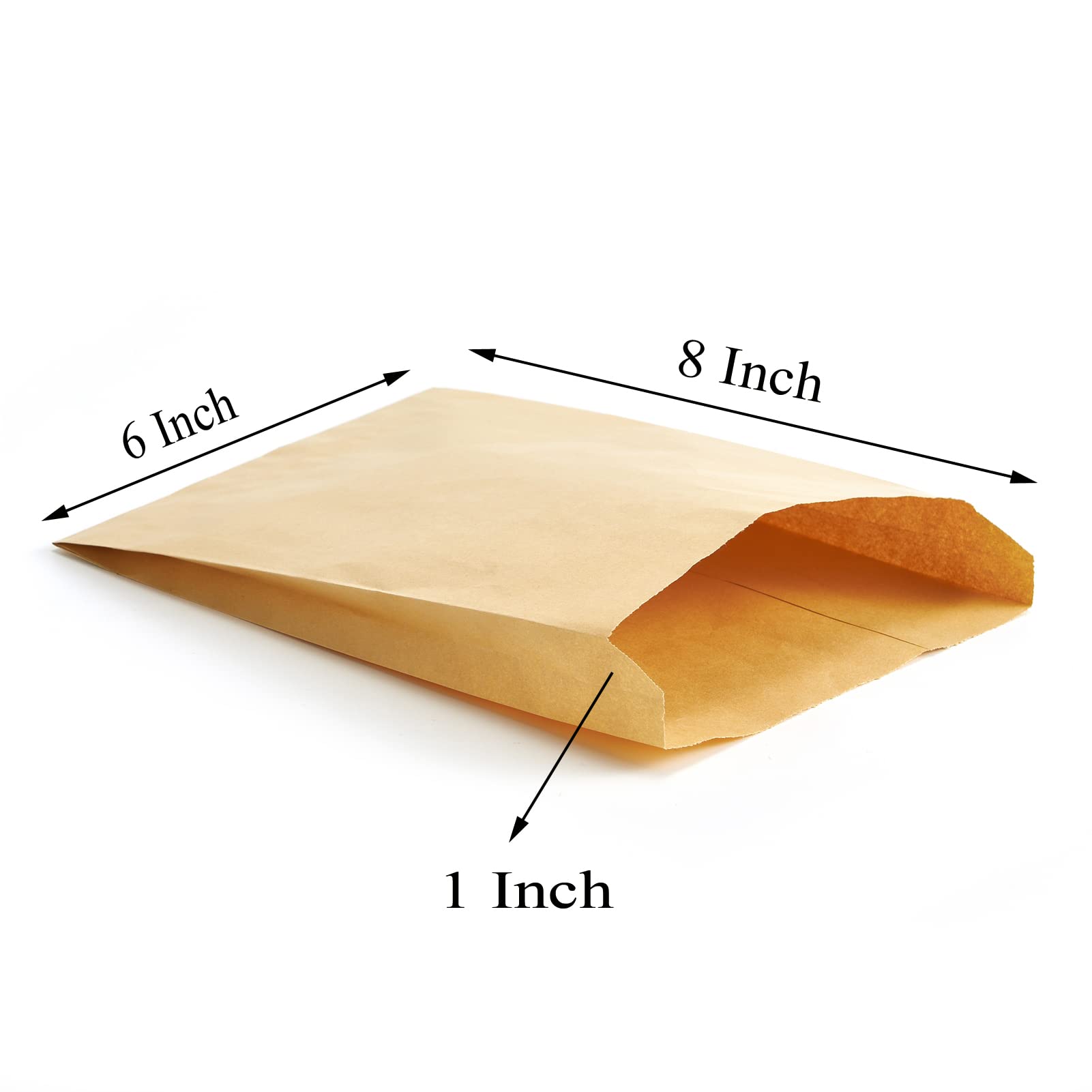 FOCCIUP Kraft Paper Sandwich Bags 50 Pack 6"x 1"x 8" Snack Bag Natural Open-Ended Bags