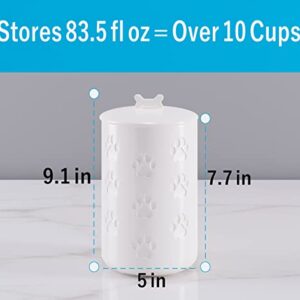 Dog Treat Container Airtight - 5" Round x 9" Tall Ceramic Dog Treat Jar with Lid - White Dog Treat Canister - Large Dog Cookie Jar for Dogs - Pet Treat Container Airtight - Dog Treat Jars for Pets