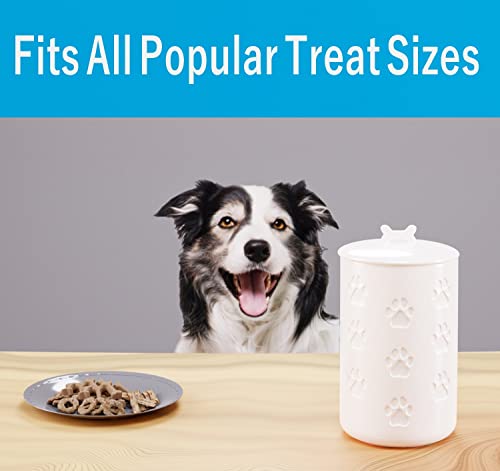 Dog Treat Container Airtight - 5" Round x 9" Tall Ceramic Dog Treat Jar with Lid - White Dog Treat Canister - Large Dog Cookie Jar for Dogs - Pet Treat Container Airtight - Dog Treat Jars for Pets