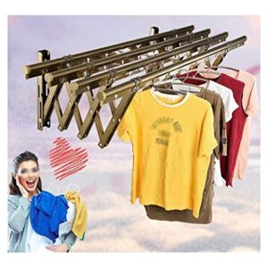 XMCX Airer Laundry Drying Rack Wall Mounted Folding Adjustable Collapsible Space Saver Dryer Bathroom Towel Rail Bar with Windproof Hook Easy Storage (Color : Gold)