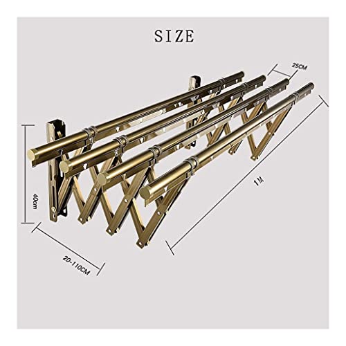 XMCX Airer Laundry Drying Rack Wall Mounted Folding Adjustable Collapsible Space Saver Dryer Bathroom Towel Rail Bar with Windproof Hook Easy Storage (Color : Gold)