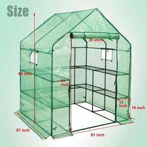 Mini Walk-in Greenhouse for Outdoors, 3 Tiers 8 Shelves, 57x61x80 Inch with Observation Windows and Roll-up Door Zipper, Plant Garden Hot House for Plants, Herbs, Flowers