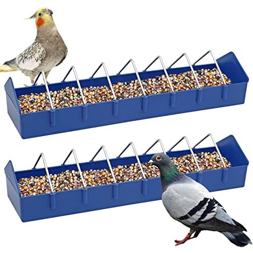 PAULOZYN Large Pigeon Feeder Rack 2PCS Food Dish Dispenser Tool Slot Container Thick for Poultry Chicken Duck Parrots Bird Supplies