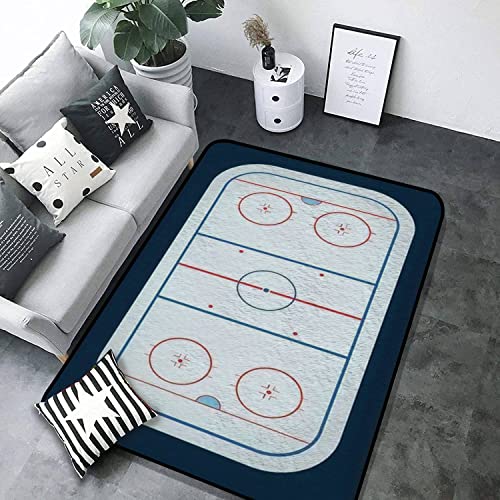 ZXHXIANTZ Modern Soft Area Rug of ice Hockey Rink Marking Detailed of top View eps10 3D Home Plush Rugs Non Slip Shaggy Carpets for Living Room Bedroom Kids Playroom Decor 4 x 5.2 ft, 4 feet X 5 feet