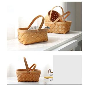 Veemoon Wicker Basket with Handle Woven Basket with Handle Wooden Handmade Rattan Storage Basket Storage Container Houseware Storage Basket for Camping Outdoor Party Park Beach (Medium)