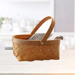 Veemoon Wicker Basket with Handle Woven Basket with Handle Wooden Handmade Rattan Storage Basket Storage Container Houseware Storage Basket for Camping Outdoor Party Park Beach (Medium)