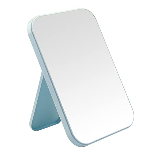 Ymemok Desktop Makeup Mirror, 8 Inch Portable Mirror, Simple Folding Makeup Mmirror with Stand, Standing Wall Hanging Double-Duty Blue