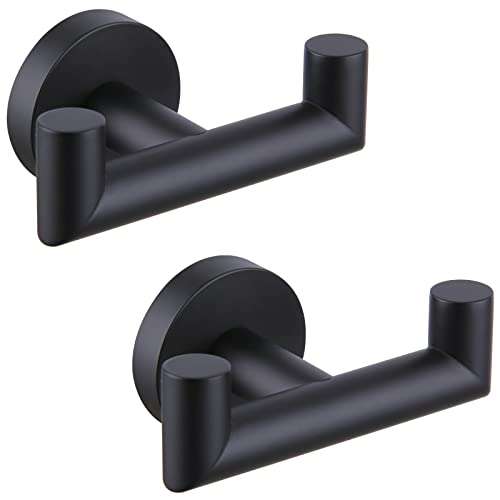 Angle Simple Double Towel Hook Matte Black 2 PCS, Stainless Steel Bathroom Robe Hook, Hand Towel Holder for Wall