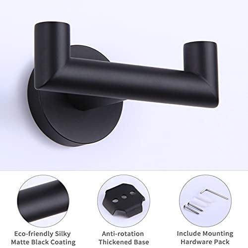 Angle Simple Double Towel Hook Matte Black 2 PCS, Stainless Steel Bathroom Robe Hook, Hand Towel Holder for Wall