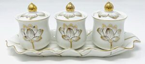 houlu 3 altar cups set, ceramic holy water offering cup, tibetan buddhist worship cup (white)