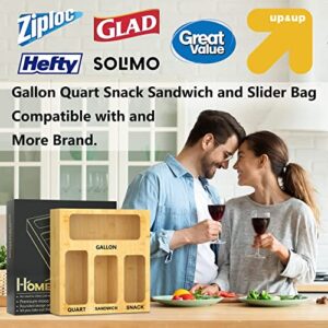 Ziplock Bag Storage Organizer for Drawer - Bamboo Kitchen Food Storage Bag Organizer Holders, Gallon Quart Snack Sandwich and Slider Bag Dispenser, Compatible with Ziploc Hefty Glad Solimo and More