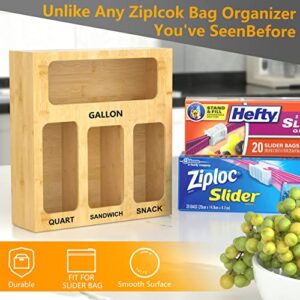 Ziplock Bag Storage Organizer for Drawer - Bamboo Kitchen Food Storage Bag Organizer Holders, Gallon Quart Snack Sandwich and Slider Bag Dispenser, Compatible with Ziploc Hefty Glad Solimo and More