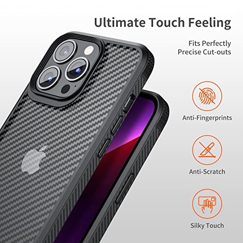 Auleegei Designed for iPhone 13 Pro Max Case, [Military Grade Drop Tested] Slim Thin Shockproof Phone Case Translucent Anti-Scratch Carbon Fiber Hard PC Back and Soft TPU Bumper Edge, 6.7 inch, Back