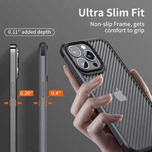 Auleegei Designed for iPhone 13 Pro Max Case, [Military Grade Drop Tested] Slim Thin Shockproof Phone Case Translucent Anti-Scratch Carbon Fiber Hard PC Back and Soft TPU Bumper Edge, 6.7 inch, Back