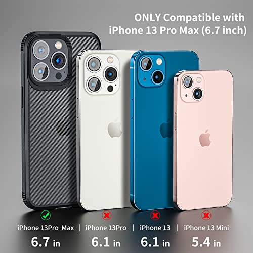 Auleegei Designed for iPhone 13 Pro Max Case, [Military Grade Drop Tested] Slim Thin Shockproof Phone Case Translucent Anti-Scratch Carbon Fiber Hard PC Back and Soft TPU Bumper Edge, 6.7 inch, Back