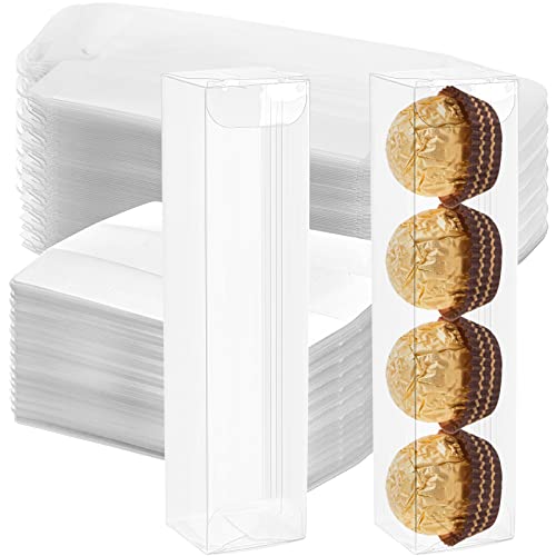 DEAYOU 50 PCS Clear Favor Boxes, Small Transparent Candy Gift Box, Plastic Rectangle Chocolate Packaging Box with Insert for Cookies, Treat, Macaron, Wedding, Party, Gift Wrapping, 6.2" x 1.4" x 1.3"