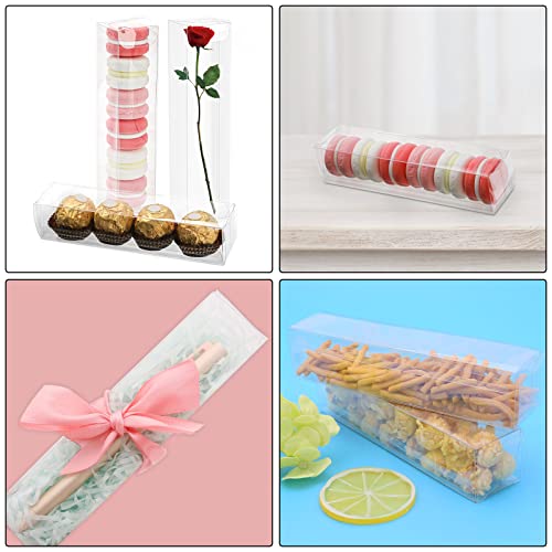 DEAYOU 50 PCS Clear Favor Boxes, Small Transparent Candy Gift Box, Plastic Rectangle Chocolate Packaging Box with Insert for Cookies, Treat, Macaron, Wedding, Party, Gift Wrapping, 6.2" x 1.4" x 1.3"