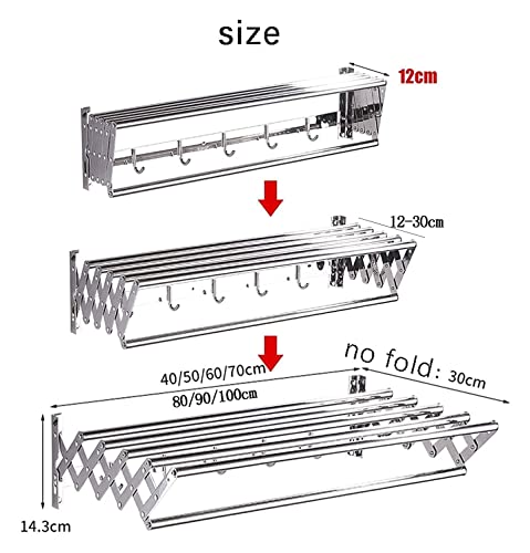 XMCX Wall Mounted Laundry Drying Rack Space-Saver Retractable Fold Away Clothes Drying Rack Clothes Hanger for Balcony Laundry Bathroom Bedroom Easy Storage (Size : 50cm/19.7in)