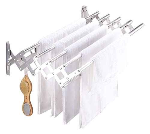 XMCX Accordion Wall Mounted Laundry Drying Rack Expandable Foldable Clothes Drying Rack Airer 304 Stainless Steel Dryer Collapsible Space Saver Easy Storage (Size : 50cm/19.7inch)