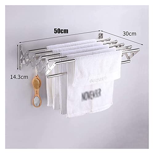 XMCX Accordion Wall Mounted Laundry Drying Rack Expandable Foldable Clothes Drying Rack Airer 304 Stainless Steel Dryer Collapsible Space Saver Easy Storage (Size : 50cm/19.7inch)