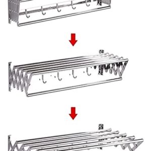 XMCX Accordion Wall Mounted Laundry Drying Rack Expandable Foldable Clothes Drying Rack Airer 304 Stainless Steel Dryer Collapsible Space Saver Easy Storage (Size : 50cm/19.7inch)