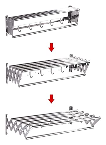 XMCX Accordion Wall Mounted Laundry Drying Rack Expandable Foldable Clothes Drying Rack Airer 304 Stainless Steel Dryer Collapsible Space Saver Easy Storage (Size : 50cm/19.7inch)