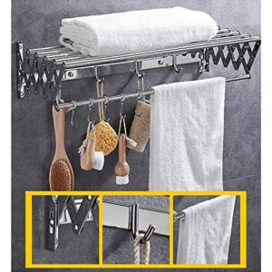 XMCX Wall Mounted Laundry Drying Rack Folding Garment Hanger Clothes Airer Bedroom Clothing Rack Easy Storage Shelf for Socks Bed Linen Side Hooks Easy Storage (Size : 80cm)