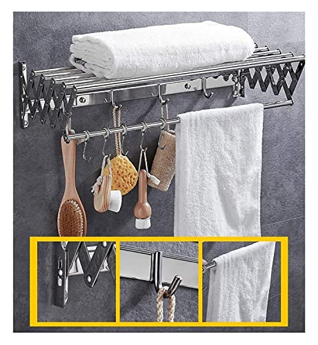 XMCX Wall Mounted Laundry Drying Rack Folding Garment Hanger Clothes Airer Bedroom Clothing Rack Easy Storage Shelf for Socks Bed Linen Side Hooks Easy Storage (Size : 80cm)