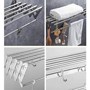 XMCX Wall Mounted Laundry Drying Rack Folding Garment Hanger Clothes Airer Bedroom Clothing Rack Easy Storage Shelf for Socks Bed Linen Side Hooks Easy Storage (Size : 80cm)