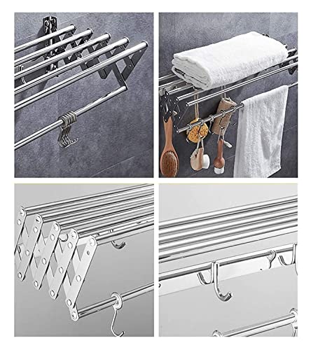 XMCX Wall Mounted Laundry Drying Rack Folding Garment Hanger Clothes Airer Bedroom Clothing Rack Easy Storage Shelf for Socks Bed Linen Side Hooks Easy Storage (Size : 80cm)