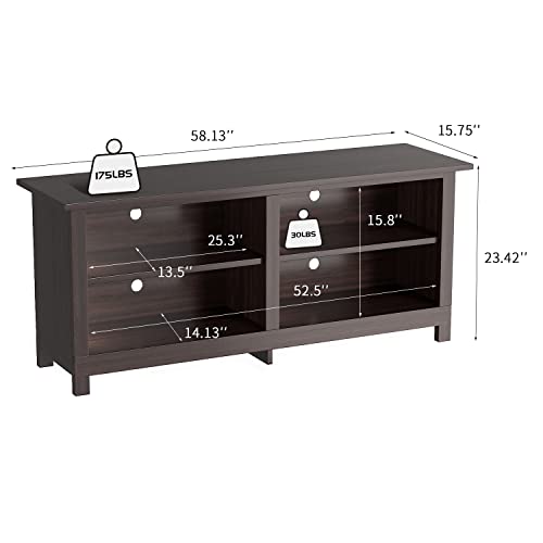 YESHOMY Classic 4 Cubby TV Stand for Televisions up to 65+ Inch, Media Entertainment Center Console Table with Four Open Storage Shelves & Cabinets, 58 Inch, 23.42” H x 15.75” D x 58.13” L, Espresso