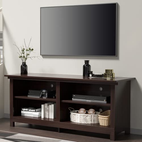 YESHOMY Classic 4 Cubby TV Stand for Televisions up to 65+ Inch, Media Entertainment Center Console Table with Four Open Storage Shelves & Cabinets, 58 Inch, 23.42” H x 15.75” D x 58.13” L, Espresso