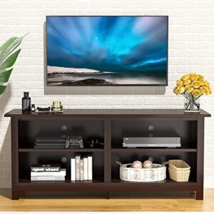 YESHOMY Classic 4 Cubby TV Stand for Televisions up to 65+ Inch, Media Entertainment Center Console Table with Four Open Storage Shelves & Cabinets, 58 Inch, 23.42” H x 15.75” D x 58.13” L, Espresso