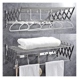 XMCX Retractable Folding Laundry Drying Rack Wall Mounted Clothes Airer Hanging Clothes Dryer Bathroom Towel Rack with Hook Space-Saving Washing Clothesline Easy Storage (Size : 60cm)