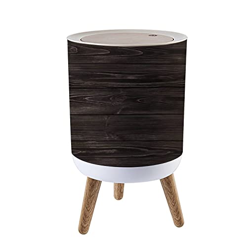 Press Cover Round Trash Bin with Legs Seamless Dark Brown Wooden Old Planks Wood Texture Push Top Trash Can with Lid Dog Proof Garbage Can Wastebasket for Living Room 7L/1.8 Gallon