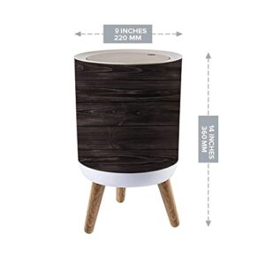 Press Cover Round Trash Bin with Legs Seamless Dark Brown Wooden Old Planks Wood Texture Push Top Trash Can with Lid Dog Proof Garbage Can Wastebasket for Living Room 7L/1.8 Gallon